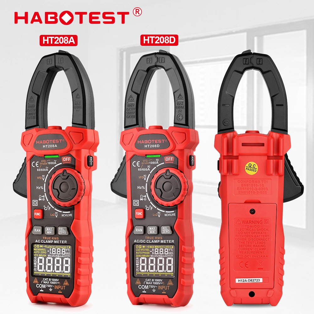 HABOTEST HT208 Professional Clamp Meter Multimeter VFD AC DC True RMS ...