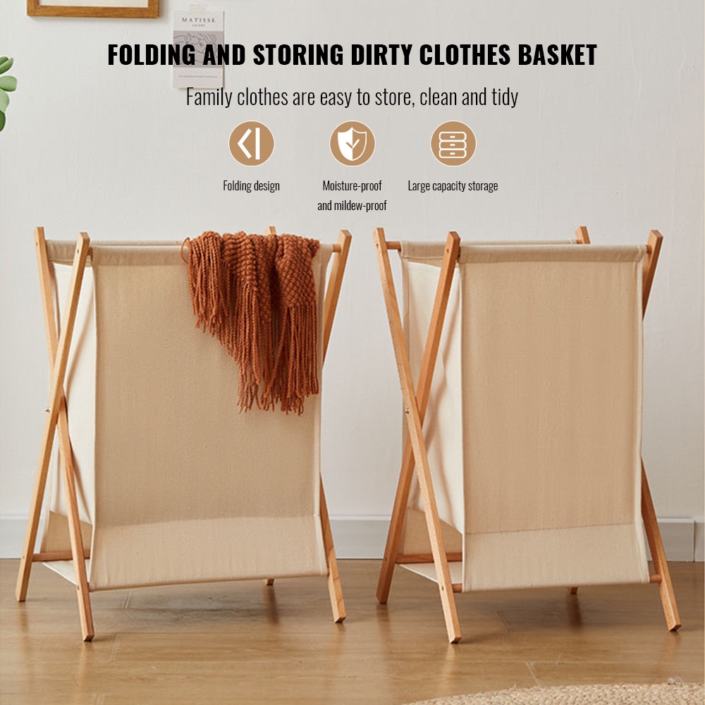 Large Capacity Folding Dirty Laundry Basket Wood Material Dirty Clothes ...