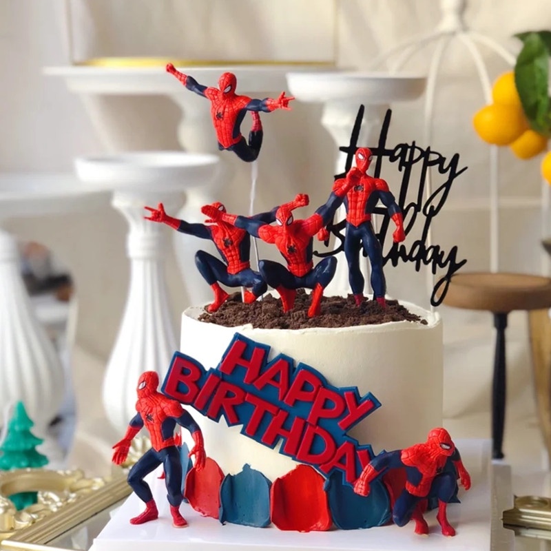 Boy's 7pcs Spider-man Theme Cartoon Character Cake Topper Decorate ...