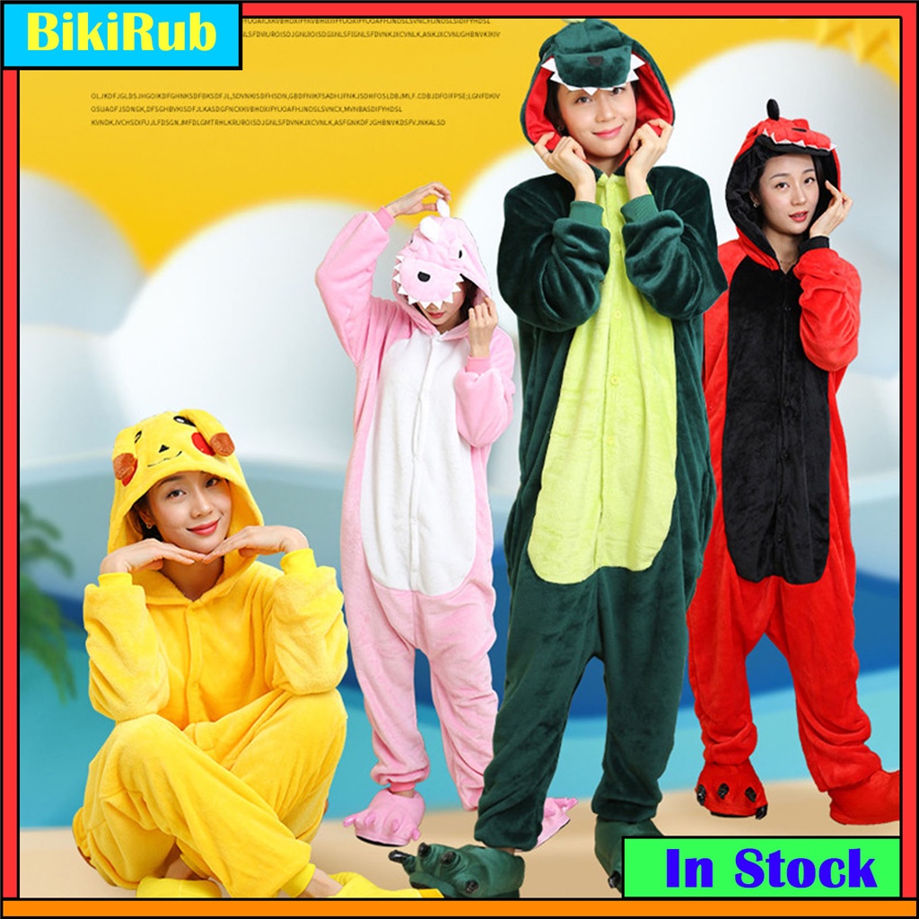 Unisex Kigurumi Unicorn Dinosaur Pikachu Stitch Panda Cartoon Flannel Pajamas Women Men Hooded ...