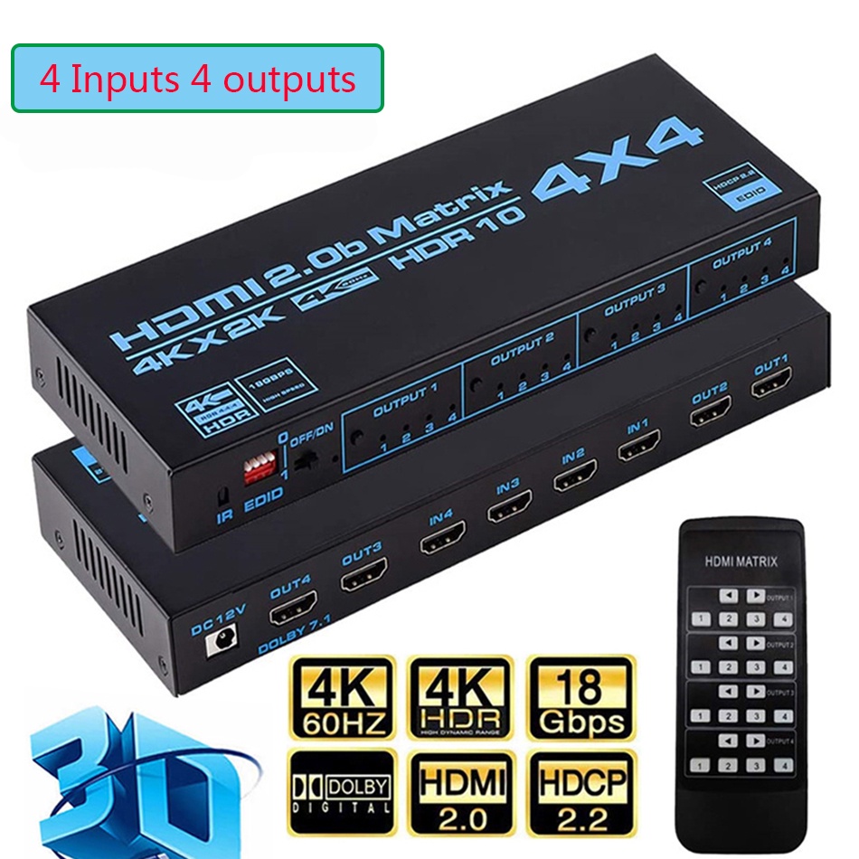 4x4 HDMI Matrix Switch HDCP 2.2, 4K HDR HDMI Matrix Switcher Splitter 4 ...
