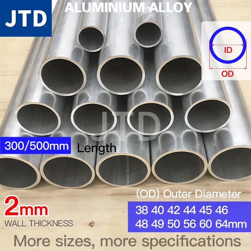 JTD aluminum tube 2mm wall thickness OD 38-64mm pipe 300mm 500mm length ...