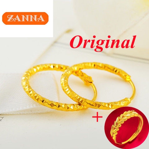 Saudi Gold 18k Pawnable Legit Earrings Female 2 cm Wide Glossy Earrings ...