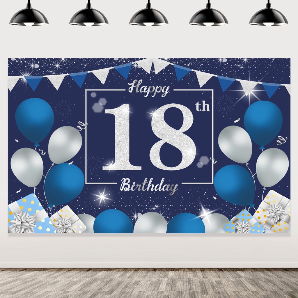 FANGLELAND Happy 18th Birthday Banner, 18th Birthday Decor Backdrop ...
