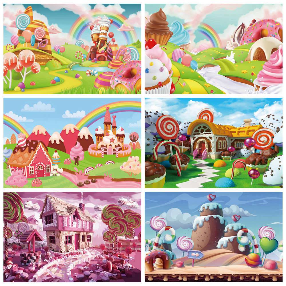 Candyland Candy Bar Backdrop Photography Birthday Decoration Rainbow ...