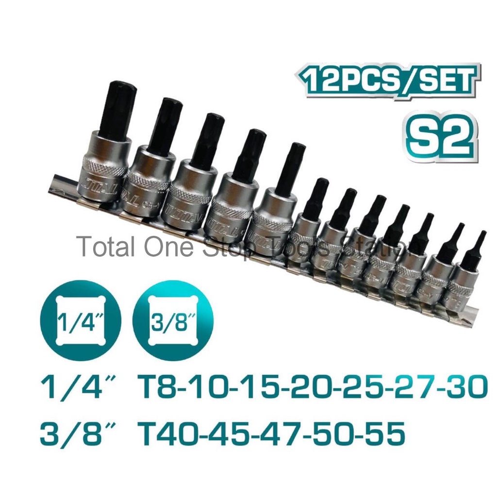 TOTAL 12 Pcs torx bit socket set Premium Industrial TOOLS THT1438121 ...