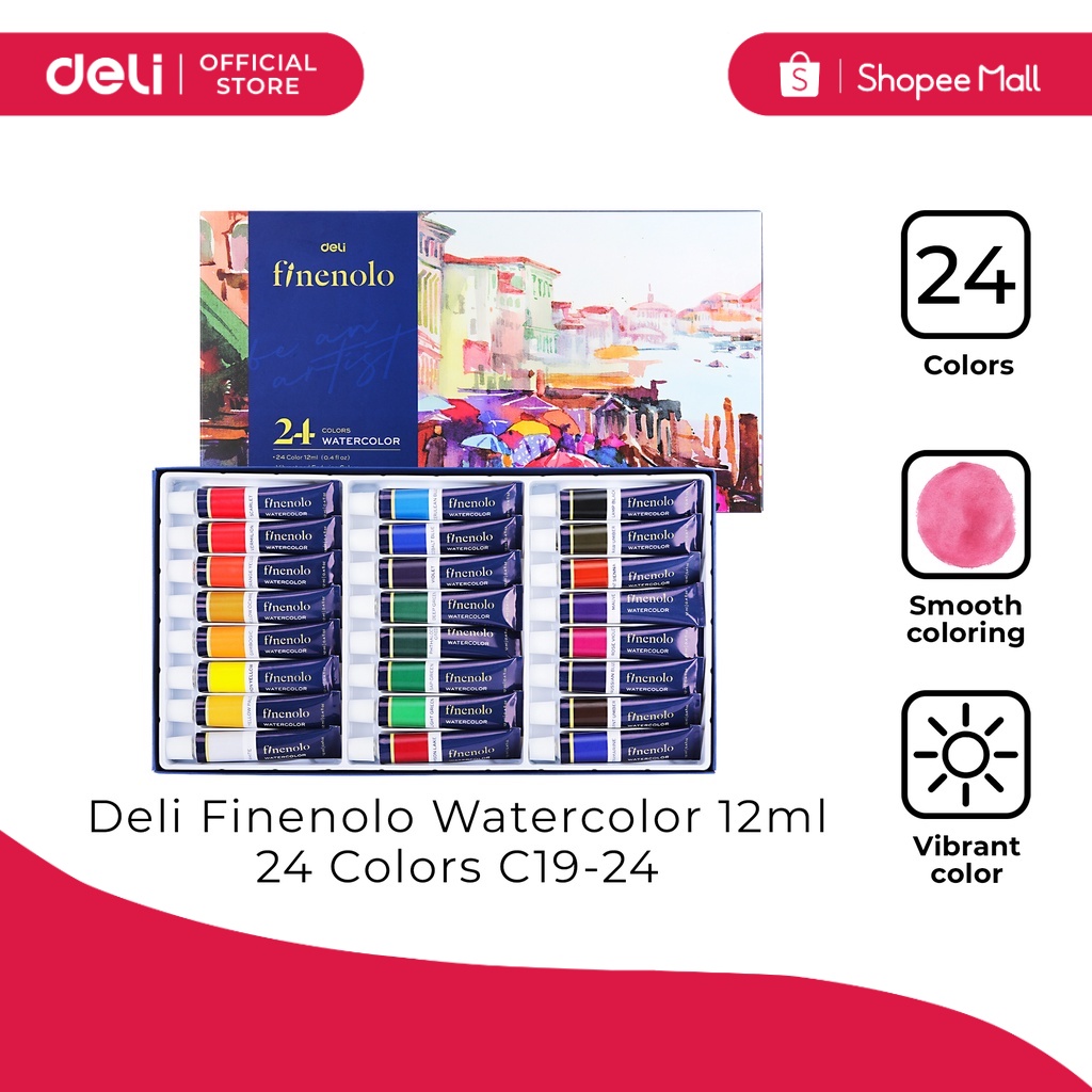 Deli C19-24 Finenolo Watercolor 12ml 24 Colors [79C19-24] | Shopee ...