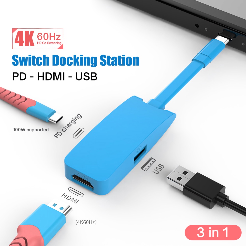 3 in 1 Switch USB C Hub TV Dock for Nintendo Switch OLED USB C to HDMI 4K 60HZ 100W PD Charge ...