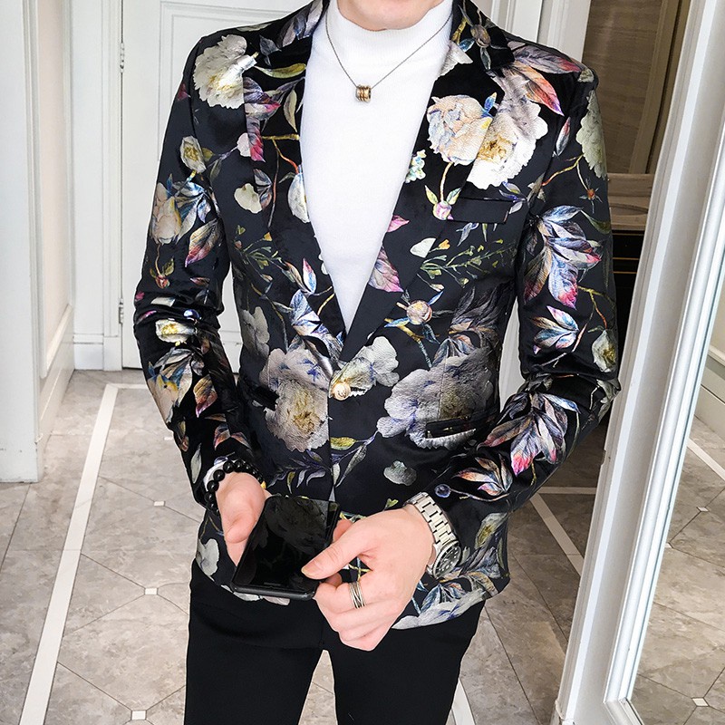 Tuxedos Mens Jackets and Coats Slim Fit Floral pattern Men Blazer ...