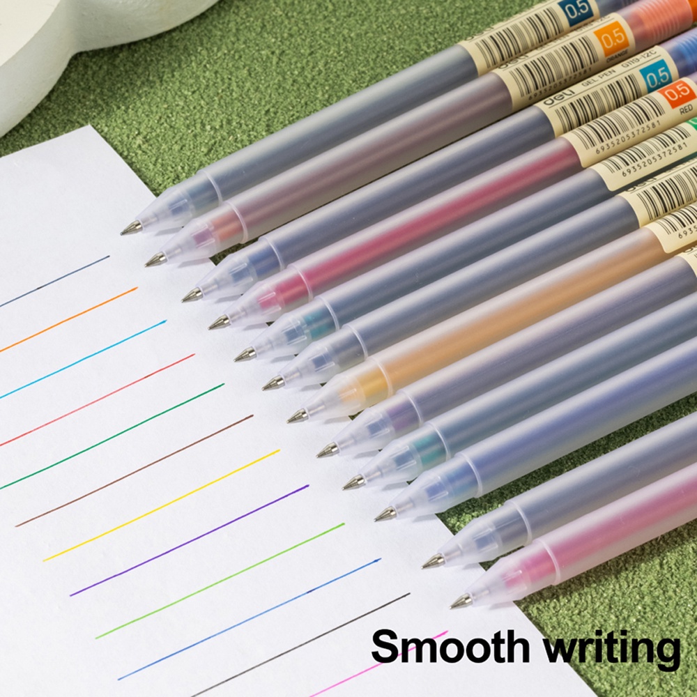 Deli 12 Colors Gel Pen 0.5mm Ballpen 12 Pcs/Box Smooth Writing Pen ...