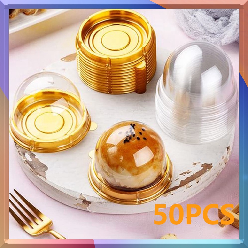 50PCS Clear Plastic Mini Cupcake Container, Mooncake Boxes Muffin Pod ...