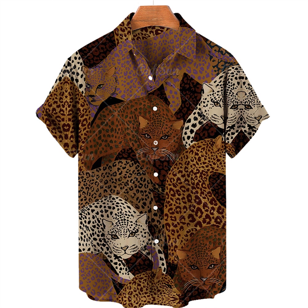 Men's Leopard Print Shirt Hawaiian Short Sleeve Fashion Casual Quick ...