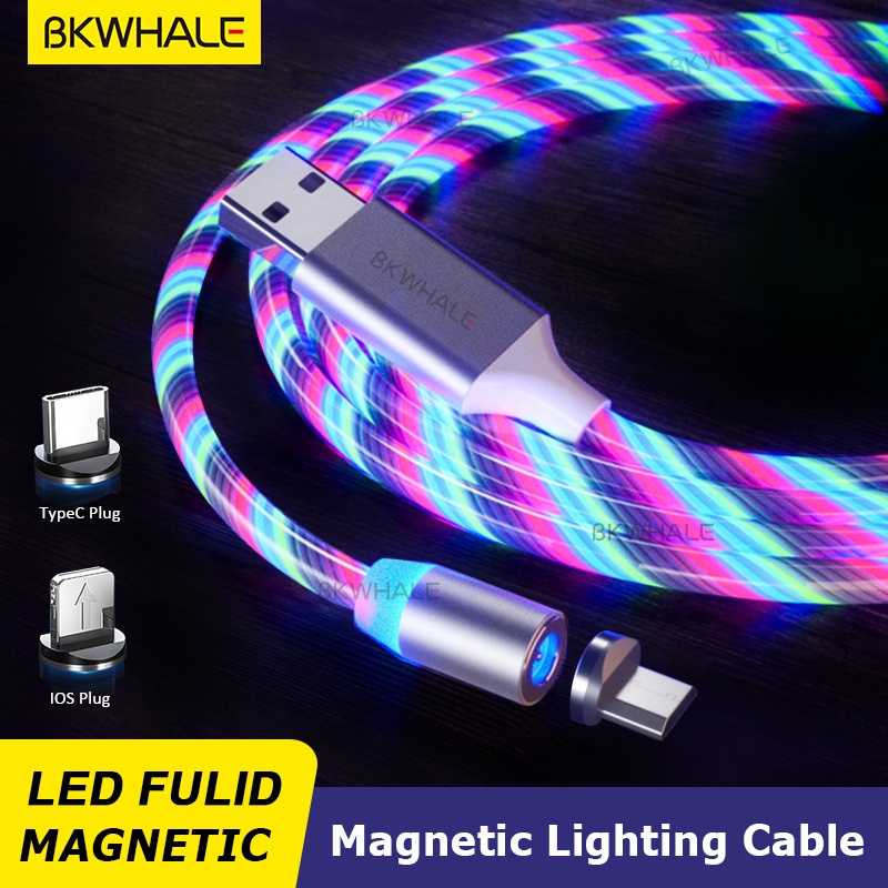 Charger Cable LED Light Magnetic Flowing 2.4A Fast Charging Micro USB ...