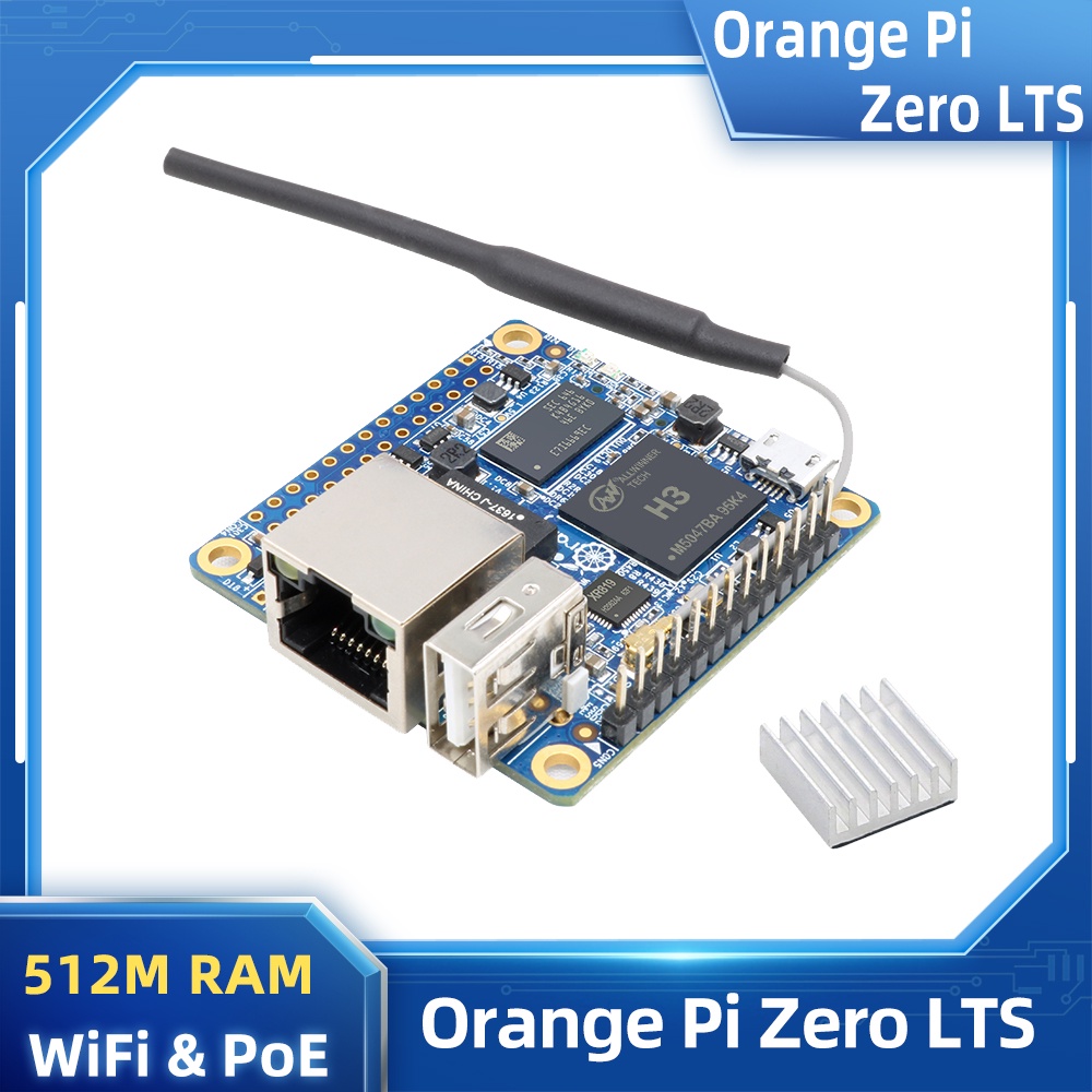 Orange Pi Zero LTS 512MB RAM H3 Quad-Core with WiFi Antenna PoE OTG SPi Falsh Optional Heatsink ...