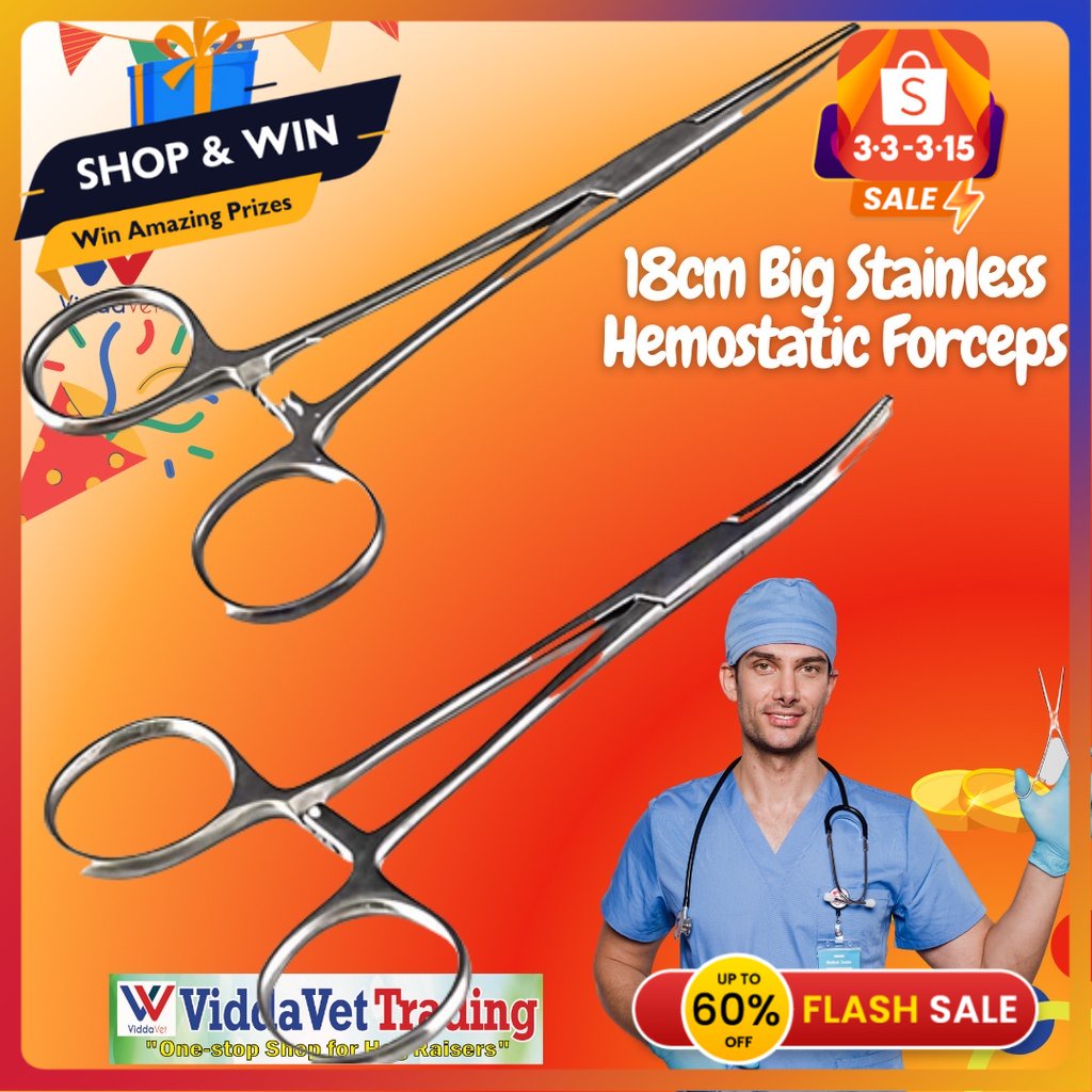 18 cm Forceps Stainless Curved Veterinary Hemostatic Animal 7.5" Fish ...