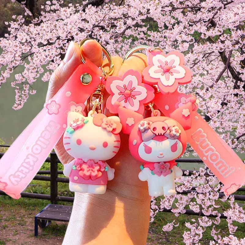 Kawaii Hello Kitty Keychain Pink Kuromi Melody Cinnamoroll Car Key Ring ...