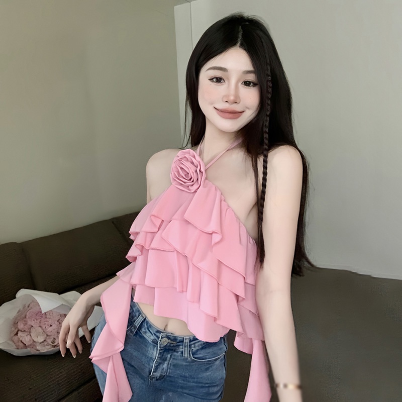Womens Chiffon Camisole Top Womens Vest Ruffle Backless Flowers Sexy