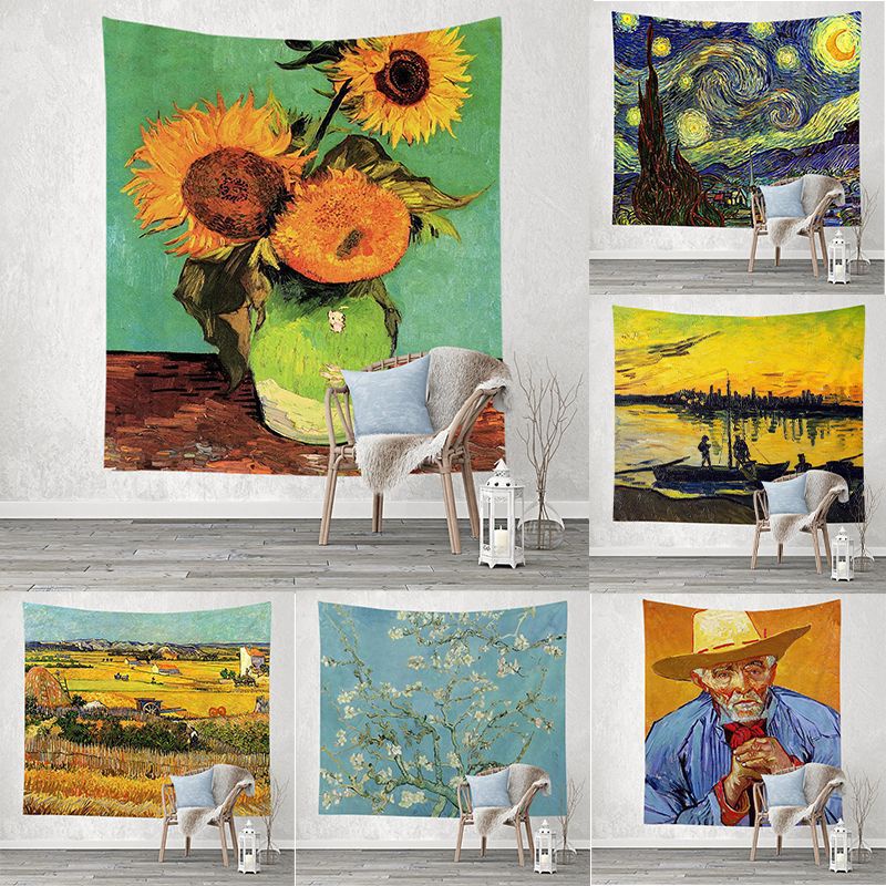 Van Gogh Oil Painting Hanging Cloth Starry Sky Sunflower Art Style ...