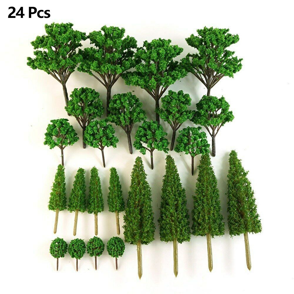 24Pcs Mixed Model Trees Set Artificial Tree Train Railroad Diorama ...