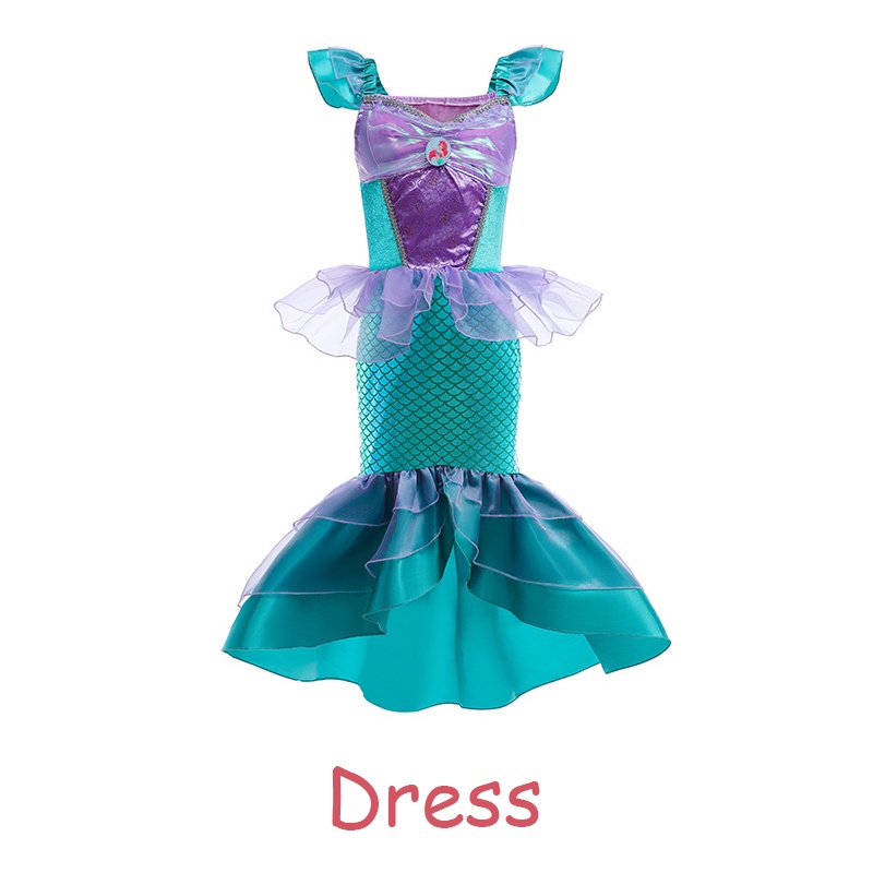 Mermaid Costume Green Purple Dress For Kids Girl Ariel Fishtail Mesh ...
