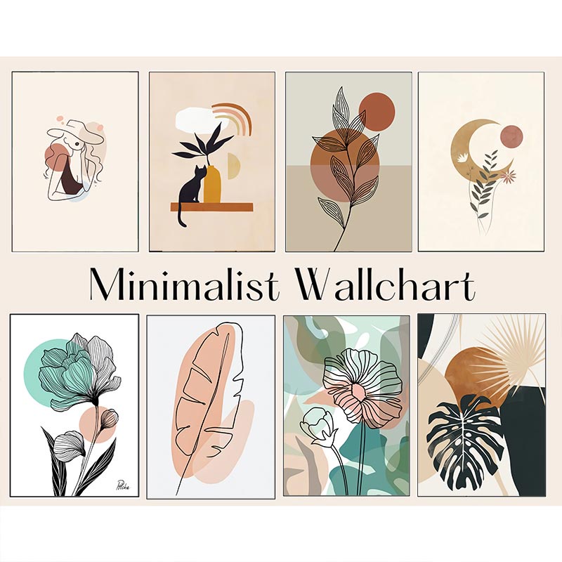 Minimalist Wall Chart Decoration Flowers and Leaves Posters Abstract ...