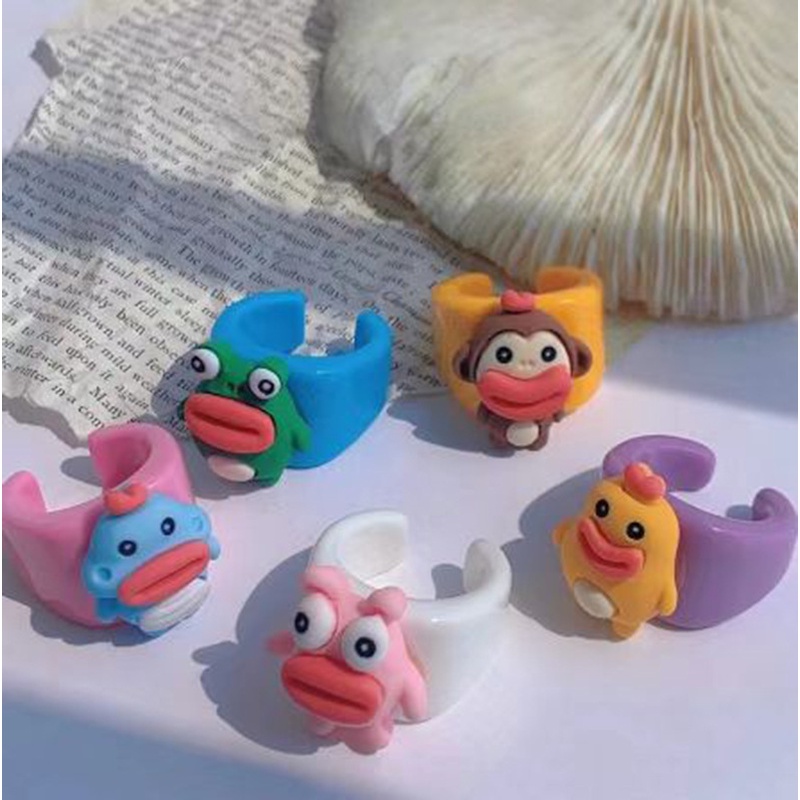 Cartoon Monster Resin Ring Ugly Cute Sausage Mouth Small Animal Cute ...
