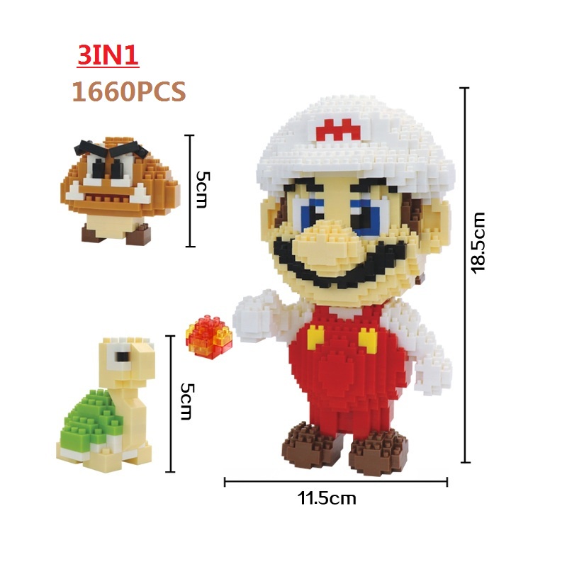 Magic Mini Blocks Yoshi Cartoon Model Mario Luigi King Bowser Building ...