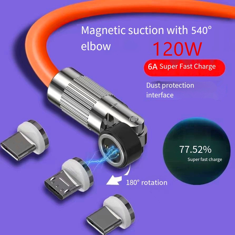 120W 6A Rotating Magnetic Charger Cable Micro Usb Type-c Super Fast ...