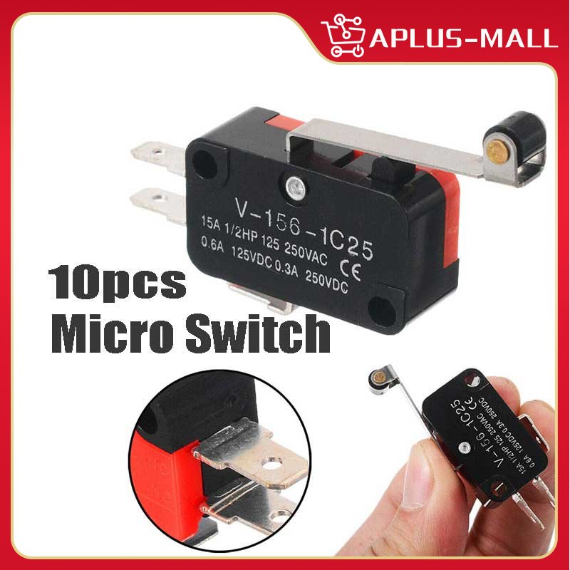 10Pcs V-156-1C25 Micro Switch Stroke Limit Switch Long Hinge Roller Momentary SPDT Snap Action ...