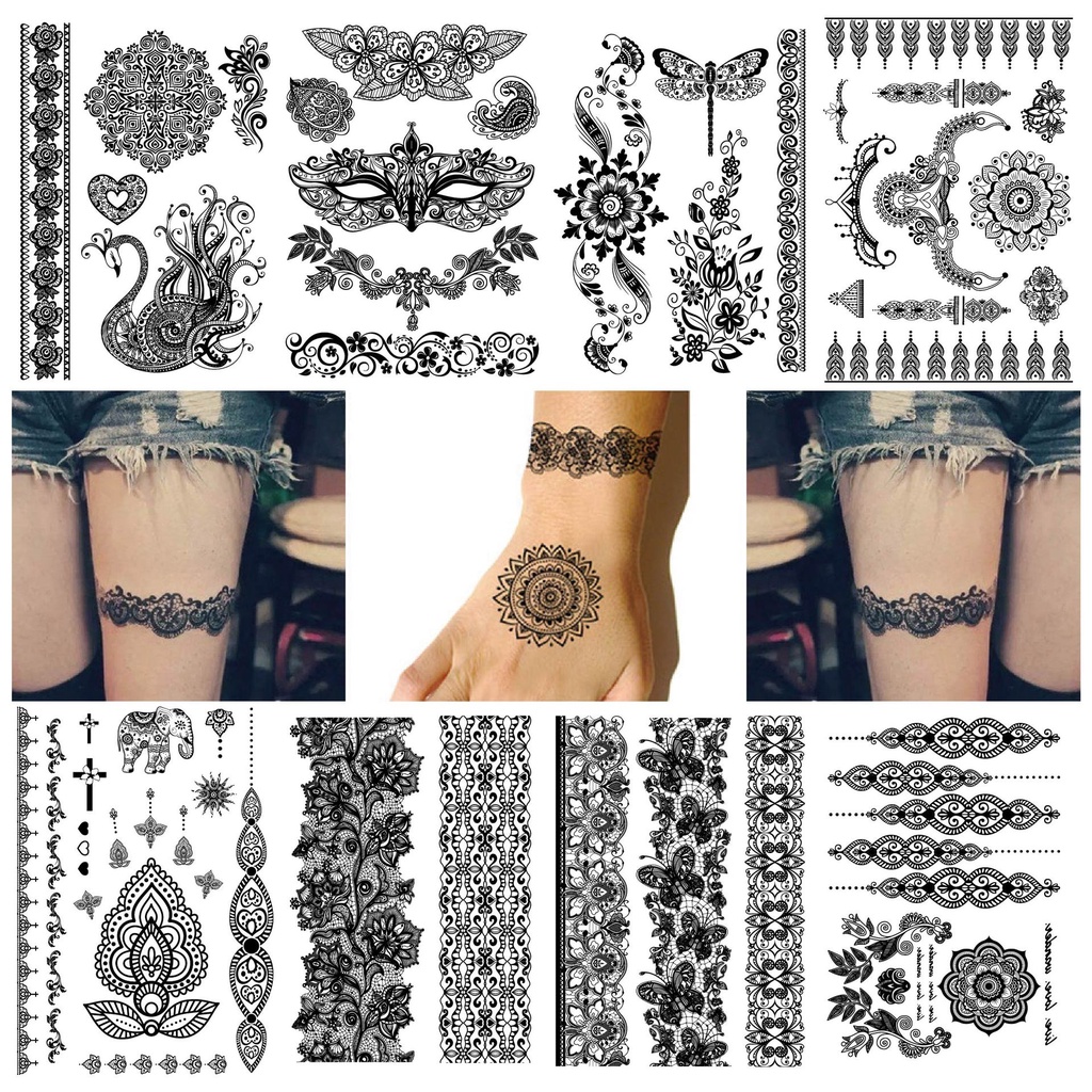Black Lace Sexy Fake Tattoo Stickers Waterproof Temporary Black Lace ...