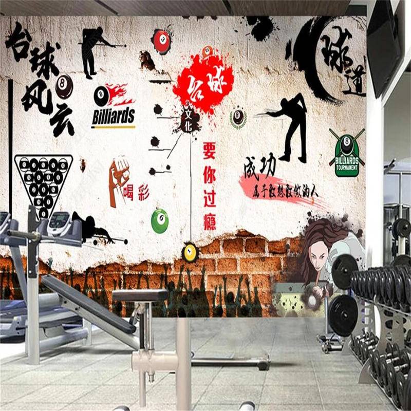 Custom Retro Nostalgic Graffiti Billiard Hall Wall Paper 3D Billiards ...