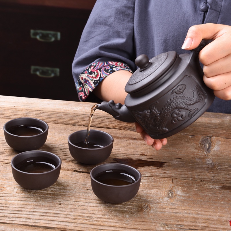 Purple Clay Ceramic Teapot Large Capacity Pure Manual Dragon Phoenix ...