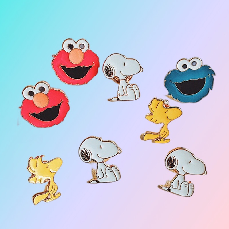 8 Styles Anime Lapel Brooches Cartoon Characters Sesame Street Snoopy ...