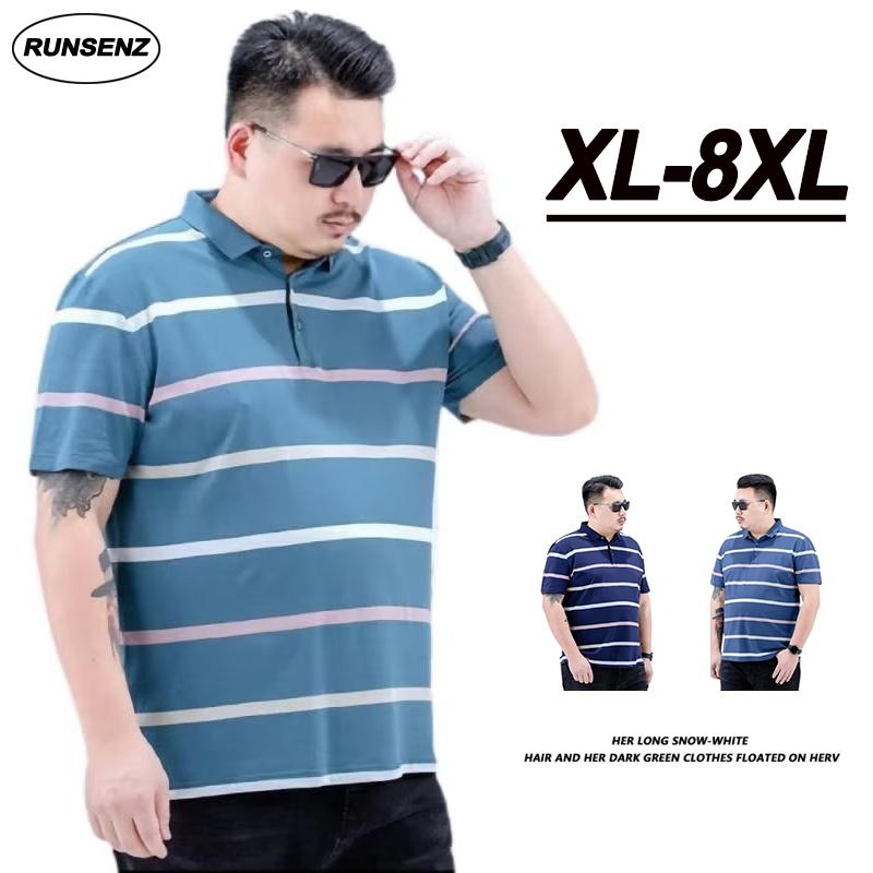 XL-8XL High End Polo T Shirt Fat Man Plus Size Short Sleeve Striped Shirt Casual Loose Oversize ...