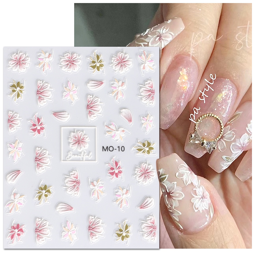 5D Camellia Floral Nail Engraved Stickers Acrylic Tulip Flowers Petal ...