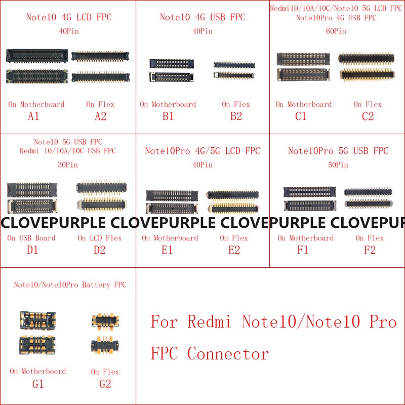 2pcs 30 40 50 60 Pin LCD Screen Usb Charging Battery FPC Connector On ...