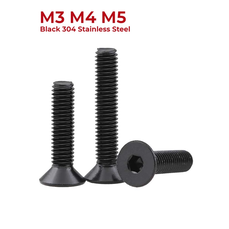 M3 M4 M5 DIN7911 Black 304 A2 Stainless Steel Hexagon Hex Socket Flat Countersunk Head Furniture ...