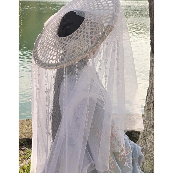 Hanfu Crystal Curtain Hat Martial Arts Antique Gauze Hat Cover Veil Hat ...
