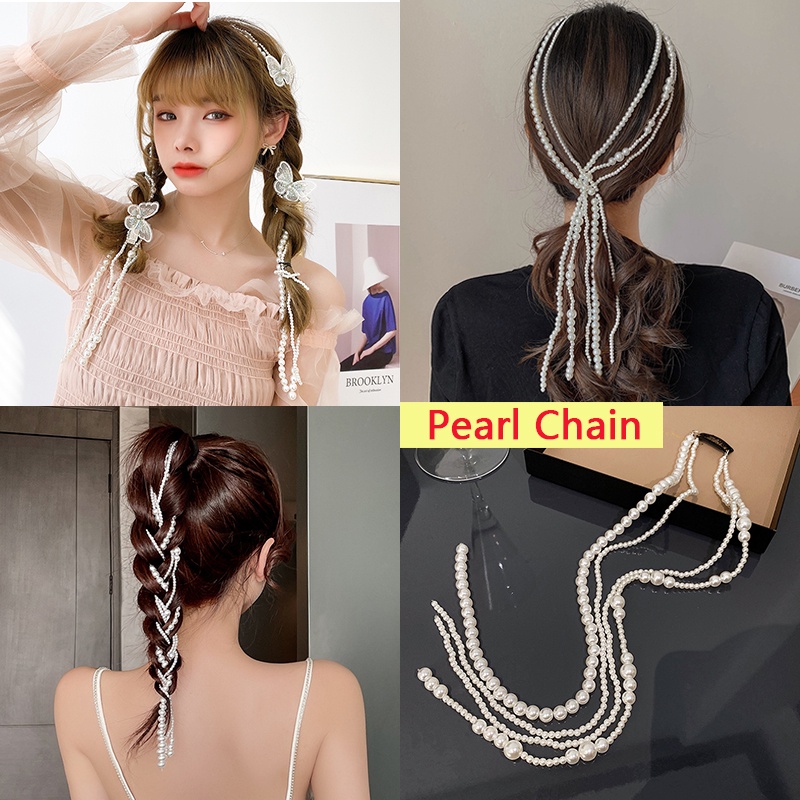 Pearl Braided Hair Chain Hair Rope Pearl Braid Hair Accessories Long ...