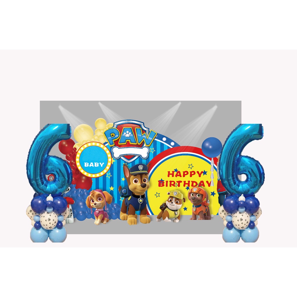 29pcs Dog Paw Patrol balloons with 32 inch blue numbered DIY riser simple blue latex balloons ...