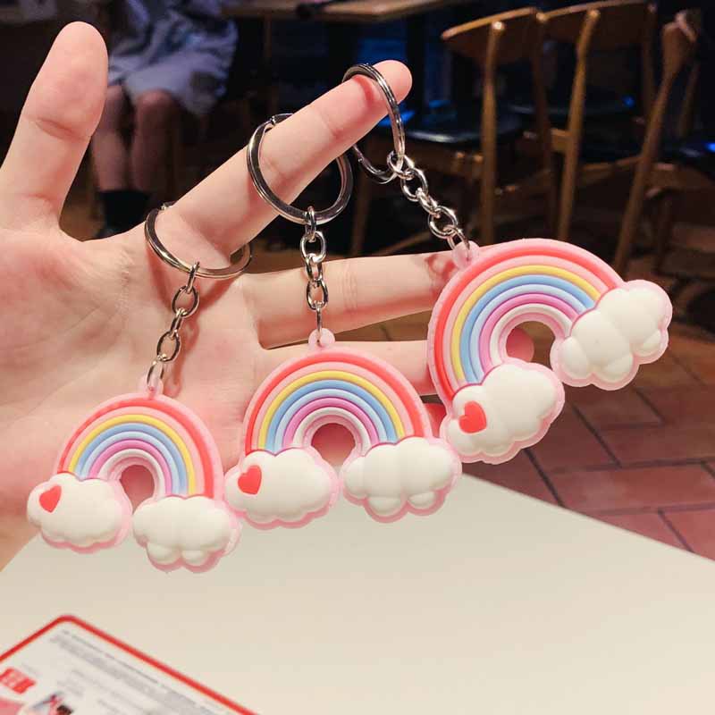 1pc PVC soft plastic rainbow key chain, cartoon cute rainbow key chain ...