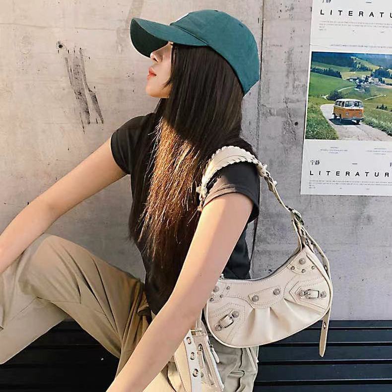 2023 New Style Hot Girl Rivets Crossbody Motorcycle Bag Three-In-One ...