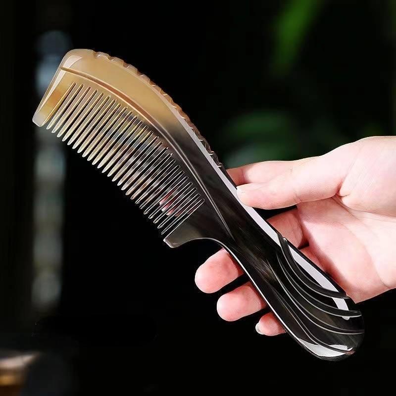 Natural Buffalo Horn Comb Fine Teeth Anti Static Massage Hair Comb with ...