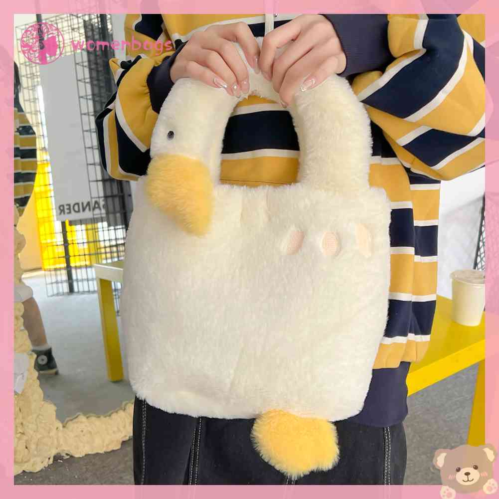 ♥ WB ♥ Women Plush Tote Warm Cute Big White Goose Handbags Fashion for ...