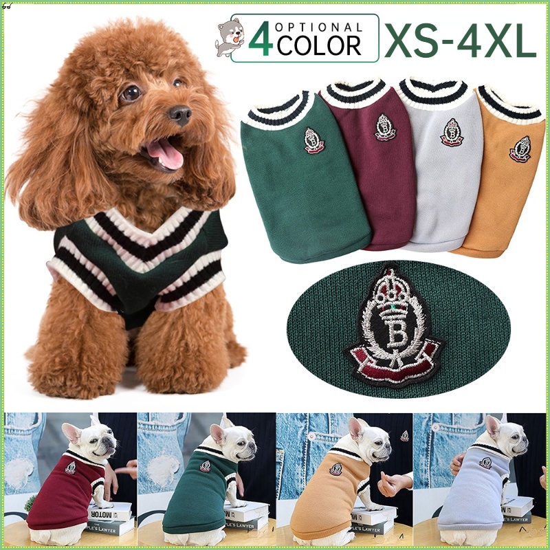 Pet Clothes Dog Cat Sweater Campus Style V-neck Striped Vest Breathable ...