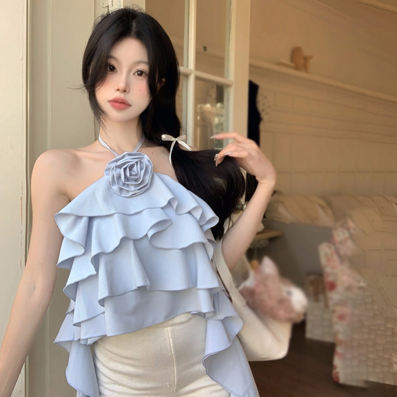 Womens Chiffon Camisole Top Womens Vest Ruffle Backless Flowers Sexy