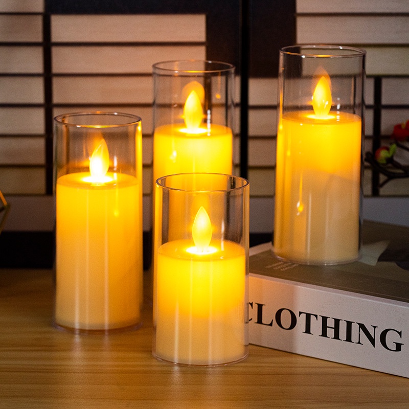 Led Flameless Electric Candles Lamp Acrylic Glass Battery Flickering ...