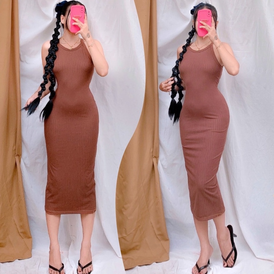 Nami Solid Halter Long Dress Knitted Fabric Fit up Xs to Medium Size ...