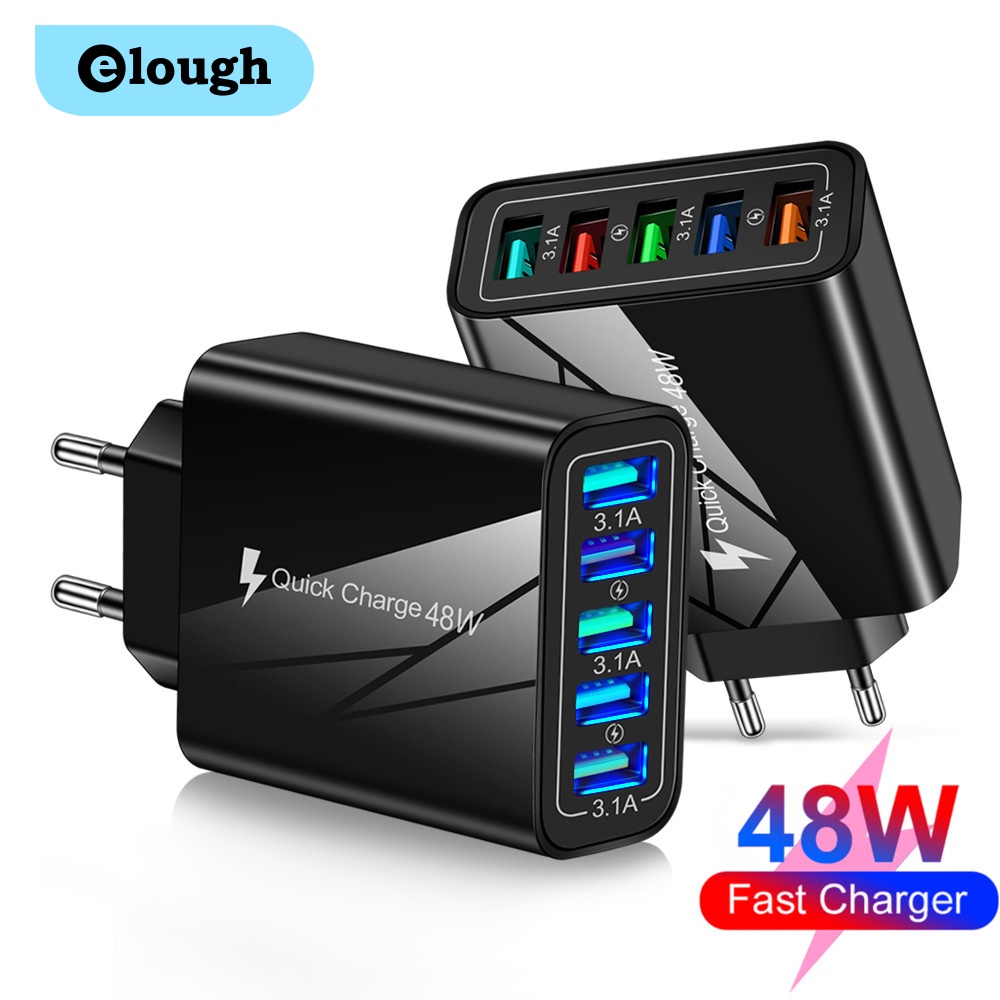 Elough 5 Ports USB Charger 48W Mobile Phone Charger Wall Adapter ...