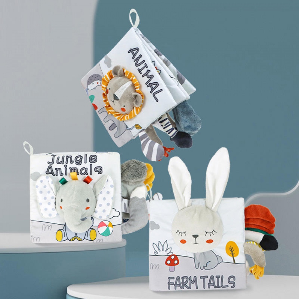 Soft Baby Book Toys Animal Crinkle Cloth Book with 3D Tails Elephant ...
